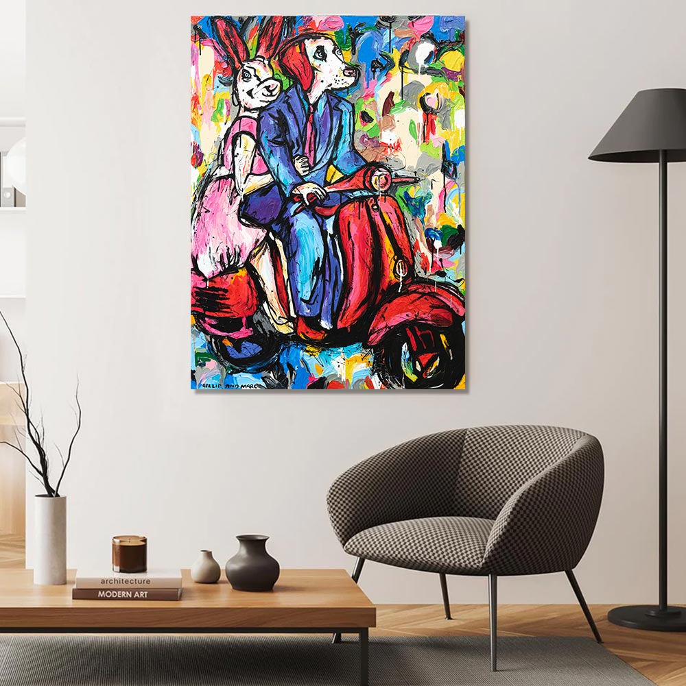 Vespa Lovers in Love (Original Painting) – Gillie and Marc®