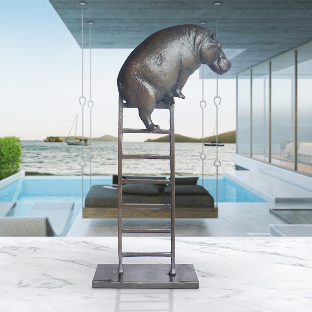 Baby Hippo on Ladder (Bronze Sculpture, Small) – Gillie and Marc®