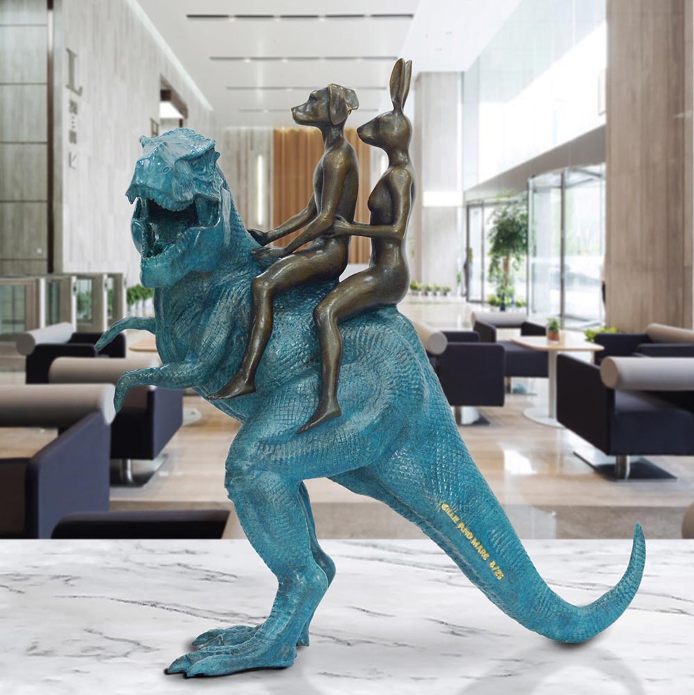 The Big T-Rex Riders on a Mission (Bronze Sculpture) – Gillie and Marc®