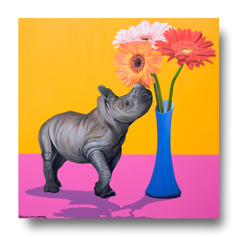 Rhino and Flower (Original Painting) – Gillie and Marc®