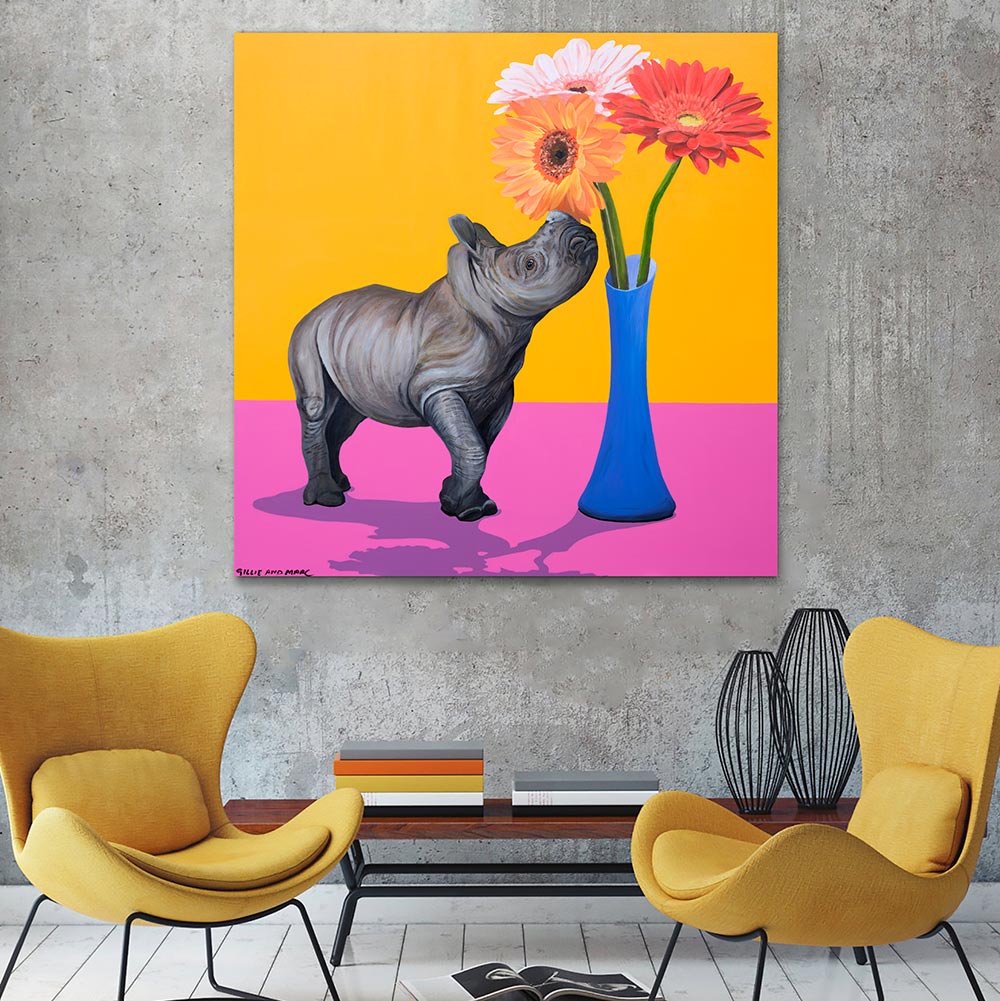 Rhino and Flower (Original Painting) – Gillie and Marc®