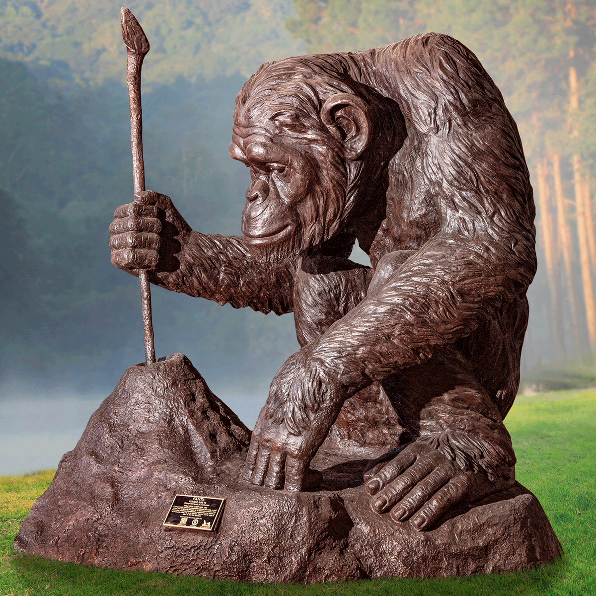 Wild Chimp Tool Use (Bronze Sculpture) – Gillie and Marc®