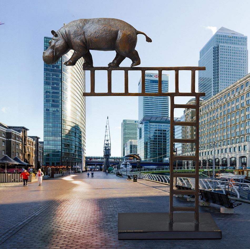 Hippos on the Up and Up Forever (Bronze Sculpture) – Gillie and Marc®